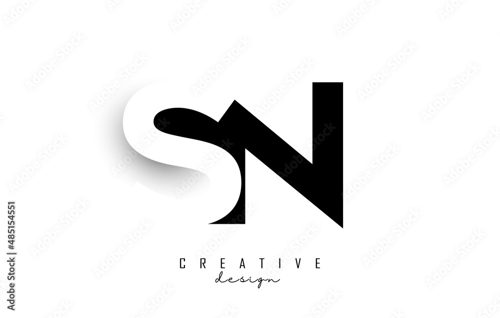 SN letters Logo with negative space design and shadow. Letter with ...
