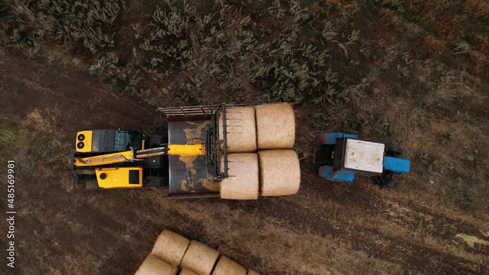 Vidéo Stock Farm tractor transports a stack of straw through. Farming ...