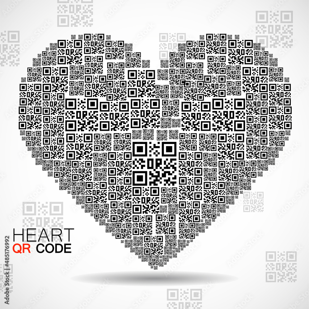QR code heart. Silhouette heart with qr code. Technology concept ...