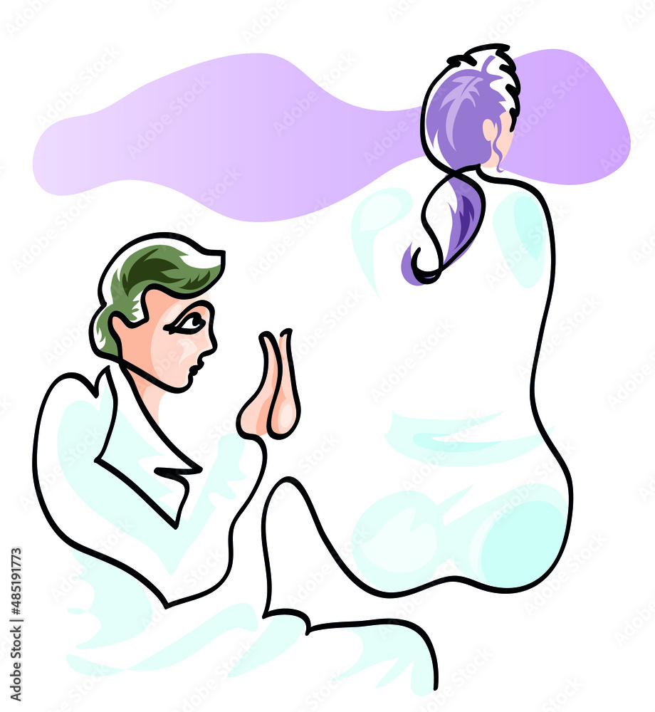 One line drawing of husband asking for forgiveness to his wife One ...