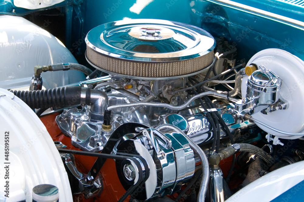 Beautifully chromed engine in a custom Lowrider car. Cinco de Mayo ...