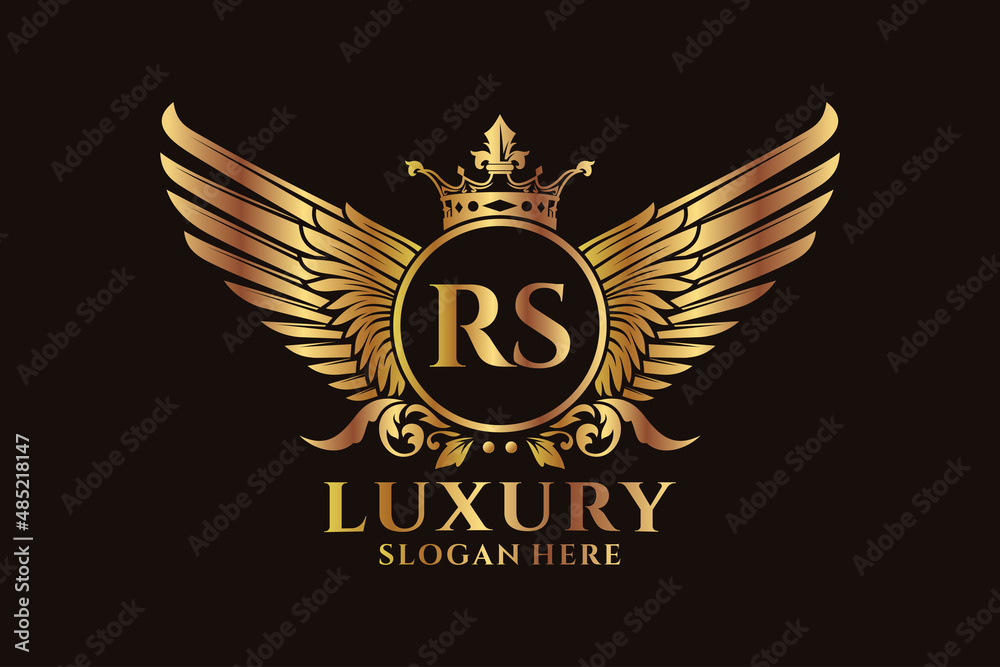 Luxury royal wing Letter RS crest Gold color Logo vector, Victory logo ...
