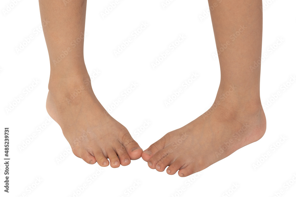 Cute kid leg, fast growing foot, isolated on white background. Stock ...