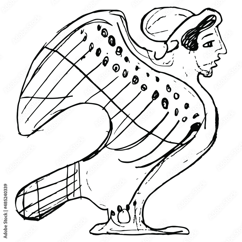 Ancient Greek siren or harpy. Fantastic mythological bird with female ...