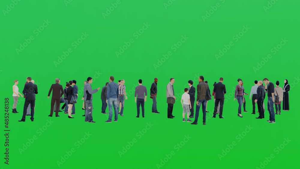 3D crowd on green screen background chroma key, Isolated group of ...