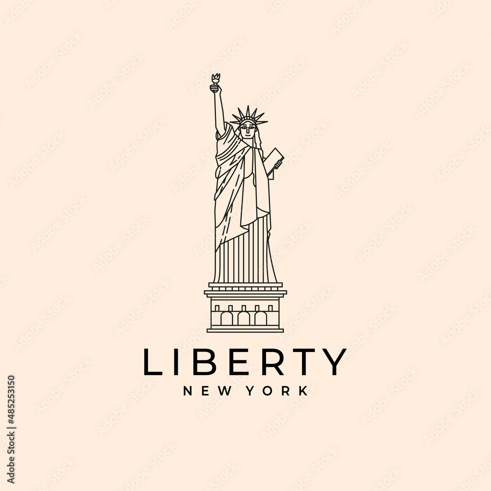 line art liberty icon logo vector symbol illustration design, new york ...