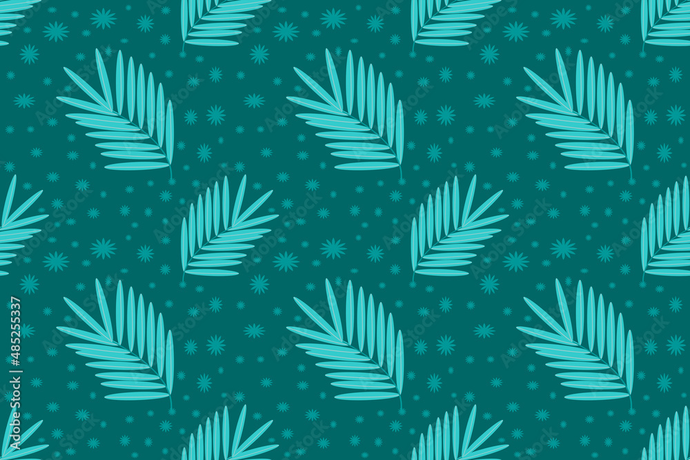 Seamless light blue leaf pattern, cute pattern on cyan background, fern ...