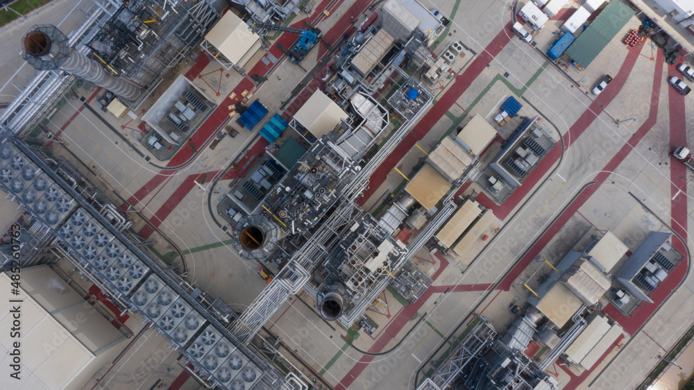 Oil refinery plant at industrial zone, Aerial view oil and gas business ...