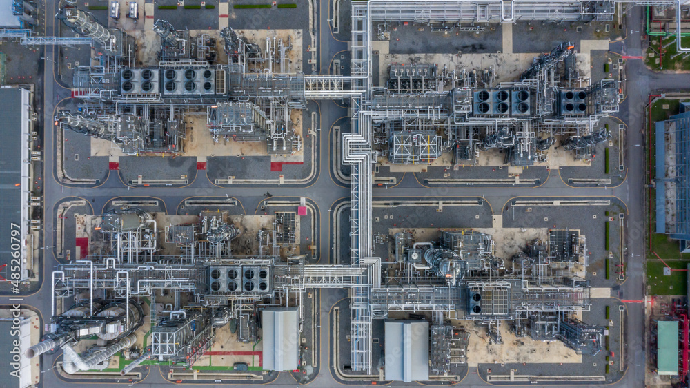 Oil refinery plant at industrial zone, Aerial view oil and gas business ...
