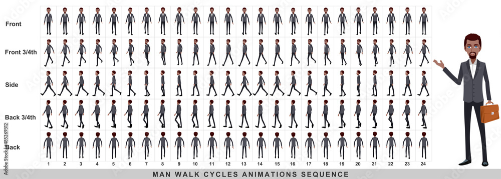 Walking animation of businessman,Character Walk Cycle Animation ...