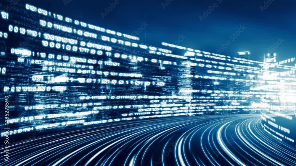 Digital data flow on road in concept of cyber global communication and ...