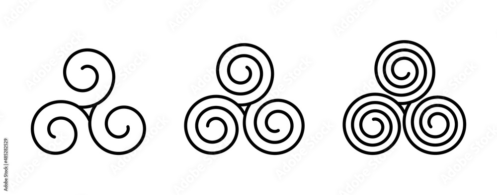 Celtic triskelion set. Triskeles ancient geometric motif. Movement ...