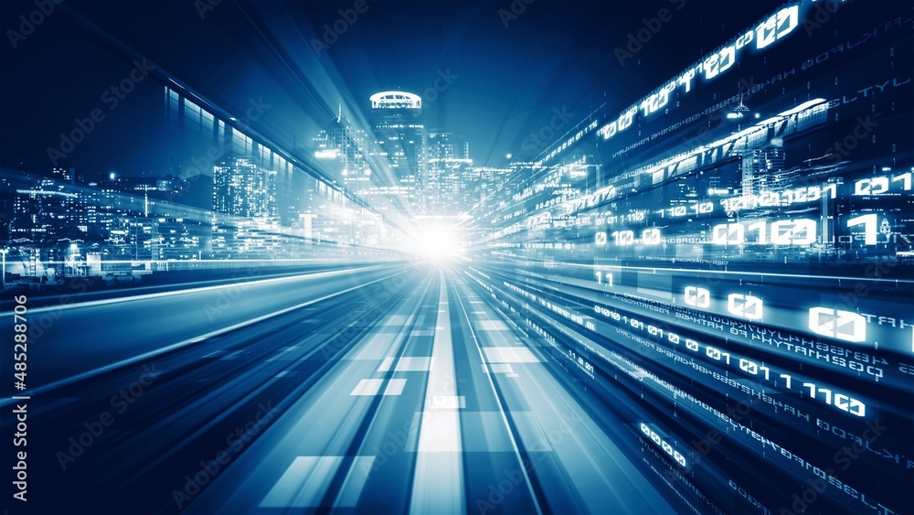 Digital data flow on road in concept of cyber global communication and ...