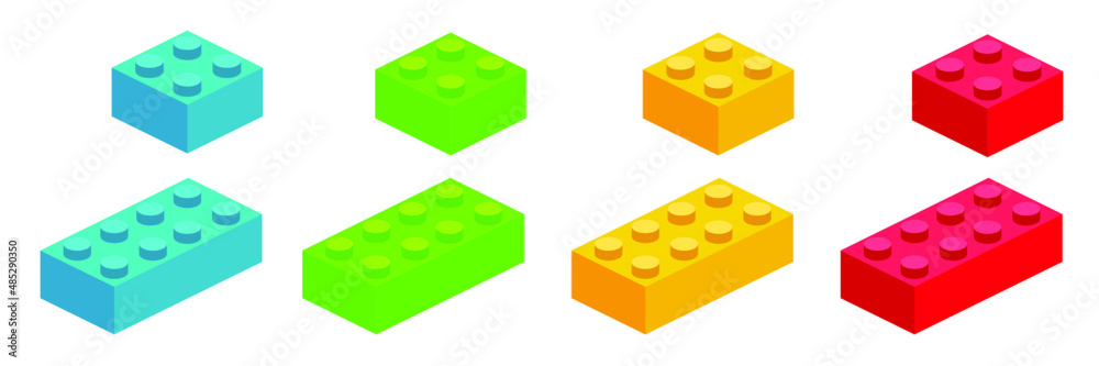 Building plastic toy bricks or child blocks construction flat cartoon ...