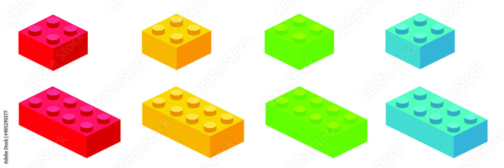 Building plastic toy bricks or child blocks construction flat cartoon ...