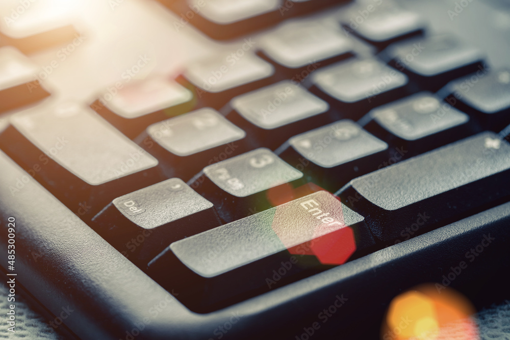 Part of computer or laptop keypad with big enter button close up foto ...
