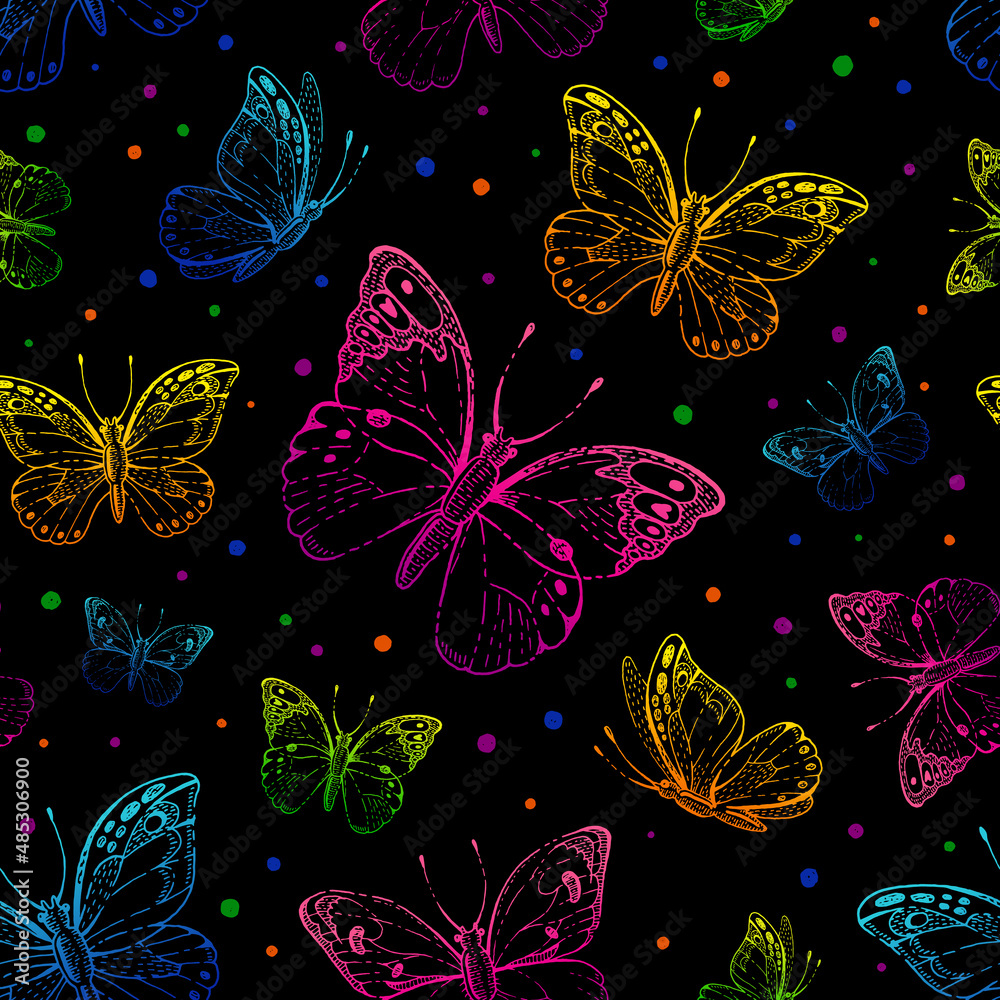 Butterfly pattern. Vector seamless background. Abstract black fabric ...