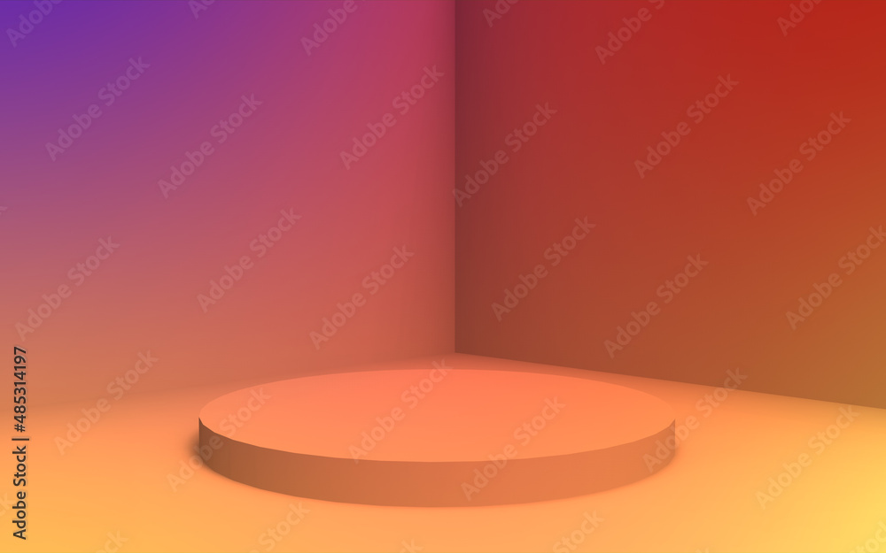 3d yellow orange and purple neon light cylinder podium minimal studio ...