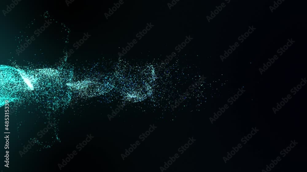 Futuristic digitally generated motion graphic exploding blue particles ...