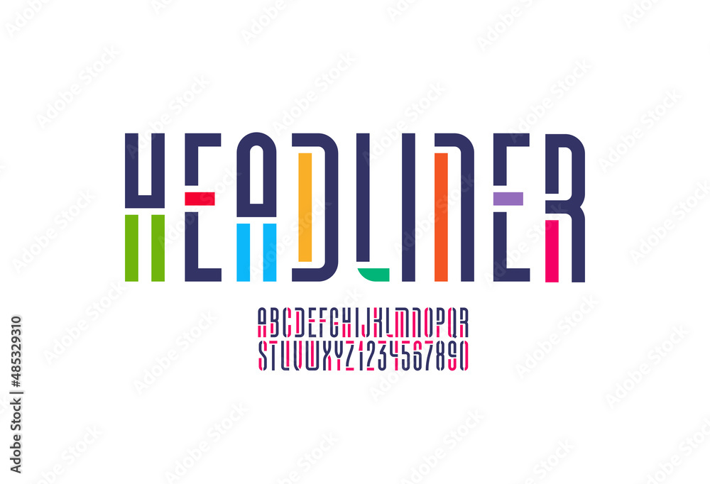 Narrow font, stencil alphabet, letters and numbers Stock Vector | Adobe ...