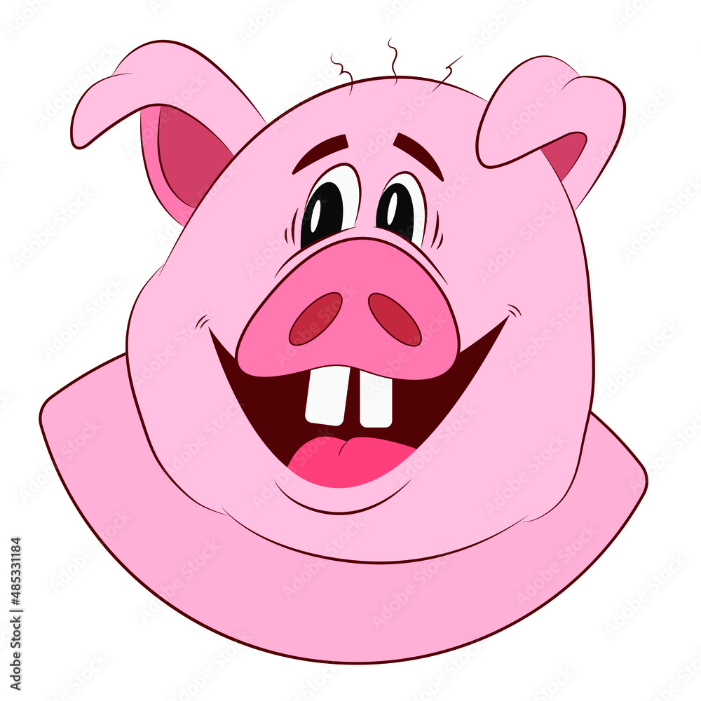 Vector illustration of cartoon smiling pig isolated on white background ...