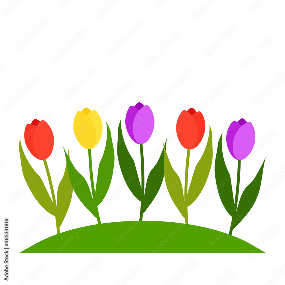 Vector illustration depicting tulips in a flower bed. Clip-art on a ...