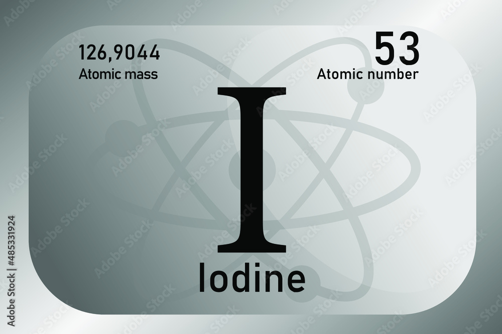 Vector illustration of a sign, symbol of the Iodine atom, an element of ...