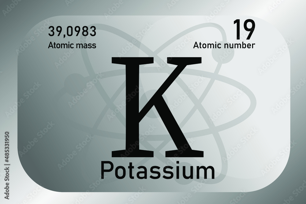Vector illustration of a sign, symbol of the potassium atom, an element ...