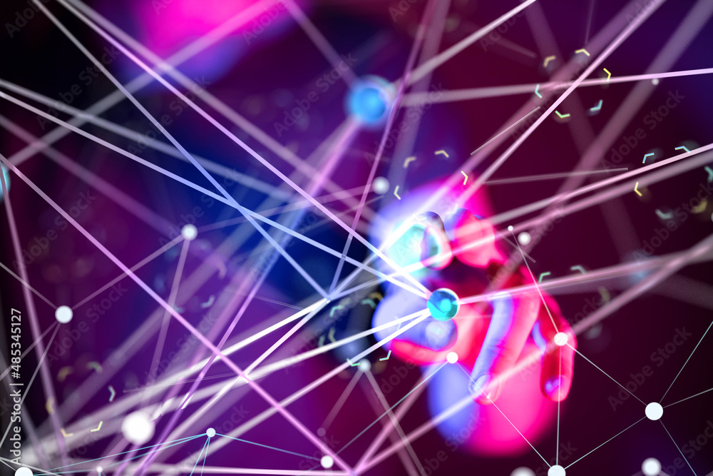 Global network. Blockchain. 3D illustration. Neural networks and ...