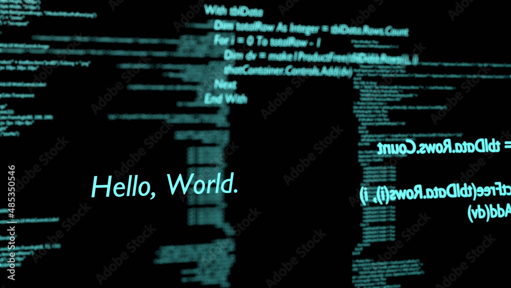 Blue sentences of program coding on a black screen (3D Rendering) Stock ...