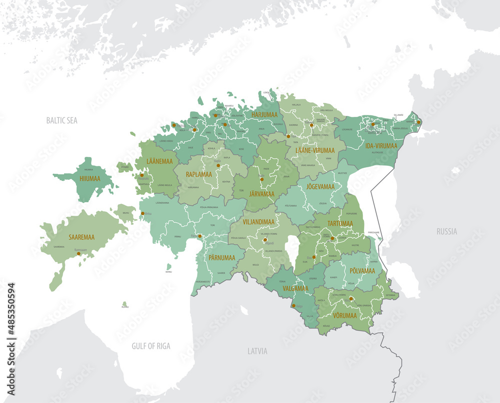 Poster Detailed map of Estonia, with administrative divisions into ...