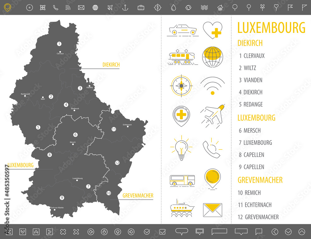 Detailed monochrome map of luxembourg, country territory with ...
