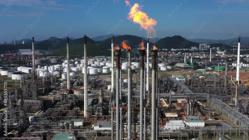 Oil refinery plant at industrial zone, Aerial view oil and gas business ...