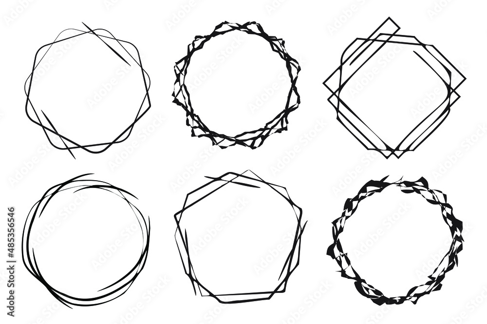 Circle frame set, black and white wreath frames design elements ...