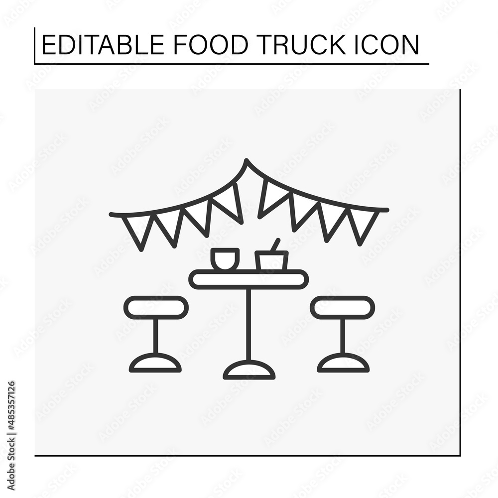 Outdoor dining line icon. Cafe with terrasse. Street food restaurant ...