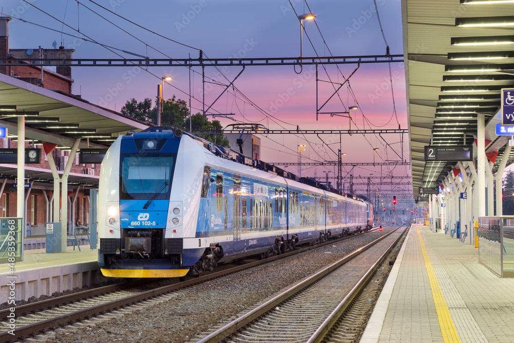 modern electric train InterPanter in Olomouc hlavni nadrazi/Olomouc main station. Ceske drahy ...