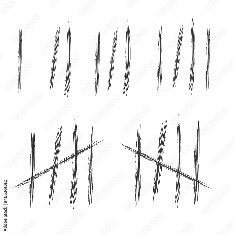 Tally marks wall sticks lines counter. Counting signs textured isolated ...
