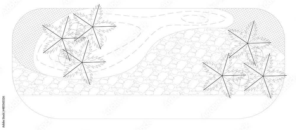 Architectural graphic or symbol of the trees and planter box in ...