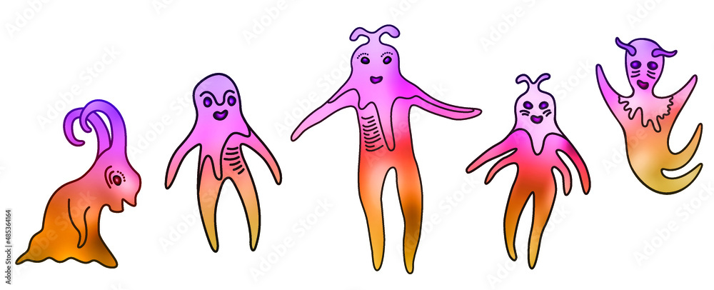 Funny alien monsters vector cartoon illustration collection. Cute ...