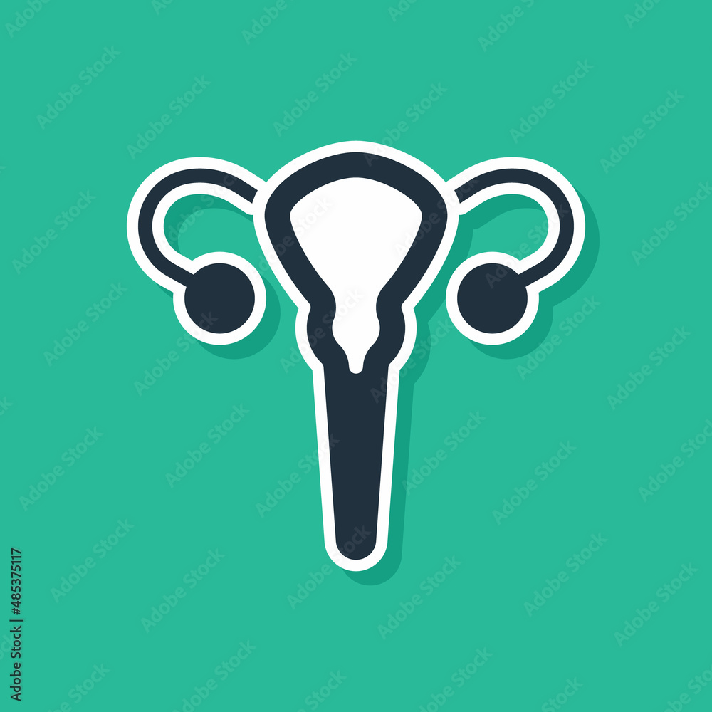 Blue Female Reproductive System Icon Isolated On Green Background