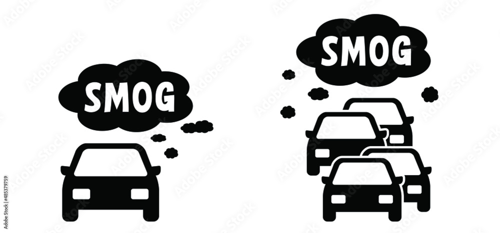 Cars and traffic CO2 clouds. traffic exhaust pollution icon. Vector ...