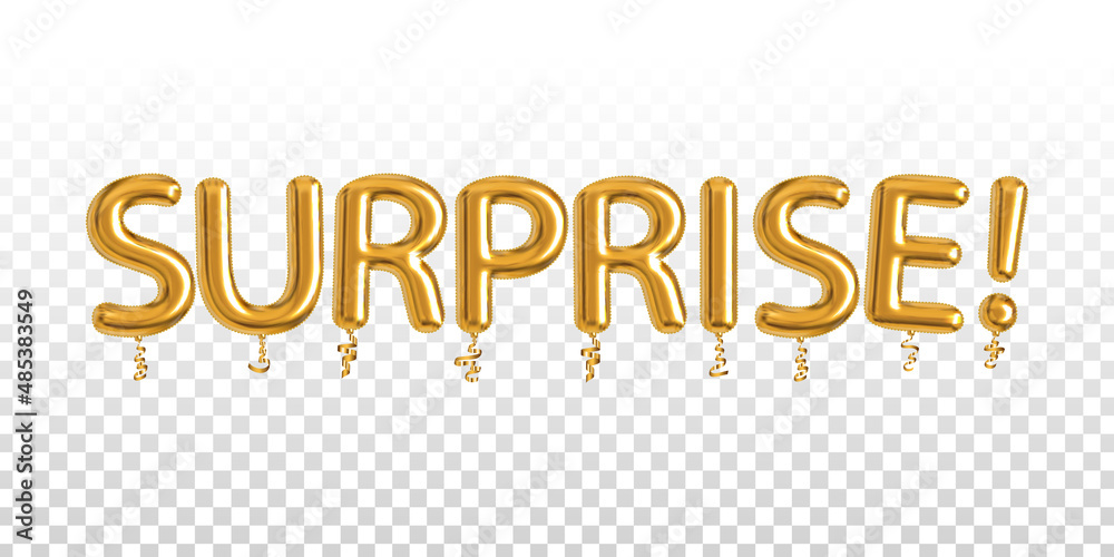 Vector realistic isolated golden balloon text of Surprise on the ...