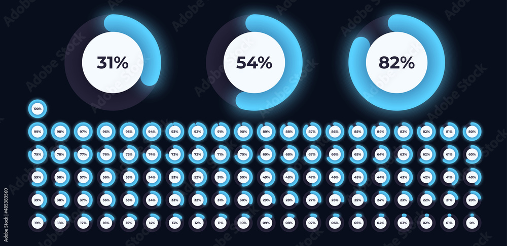 Loading indicator. Progress bar. Neon blue color, black background ...
