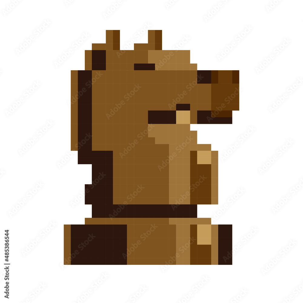 Horse chess piece icon. Chess application. Pixel art style. 8-bit video ...