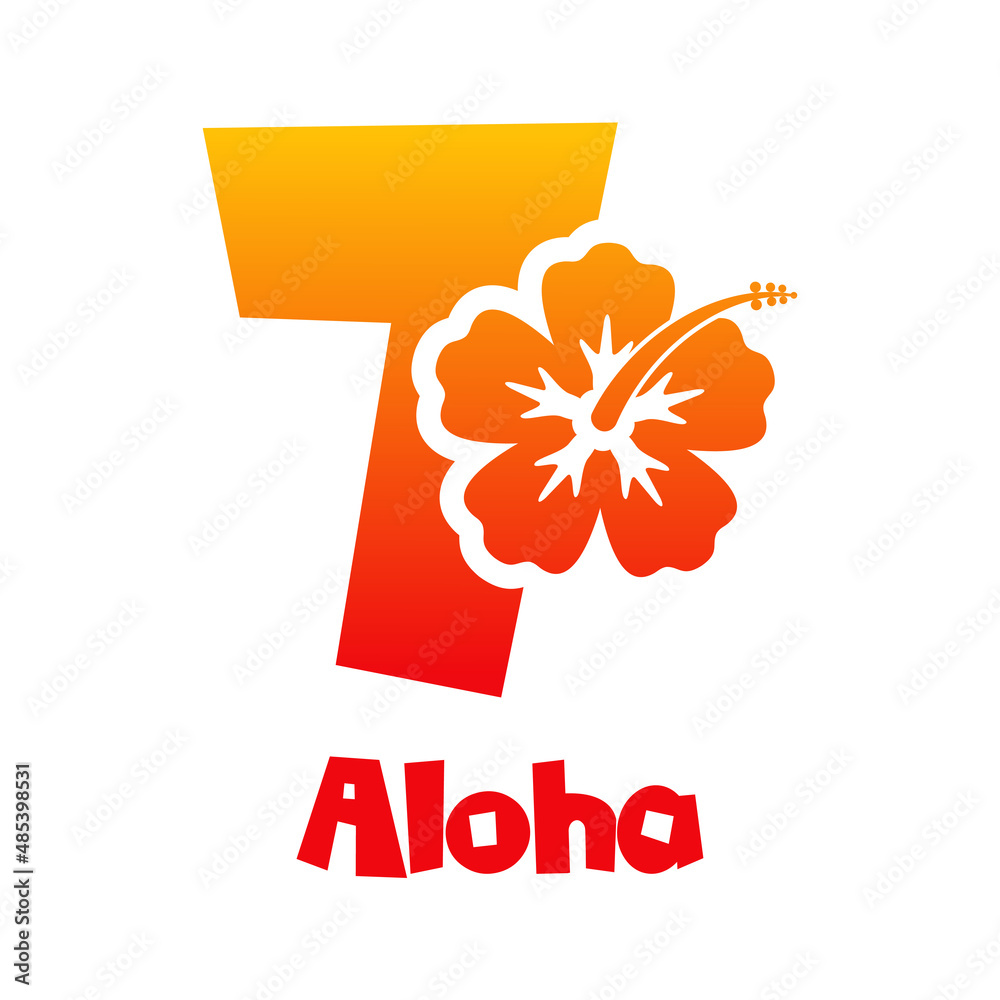 Logotipo texto Aloha con número 7 en tipografía tiki con silueta de ...