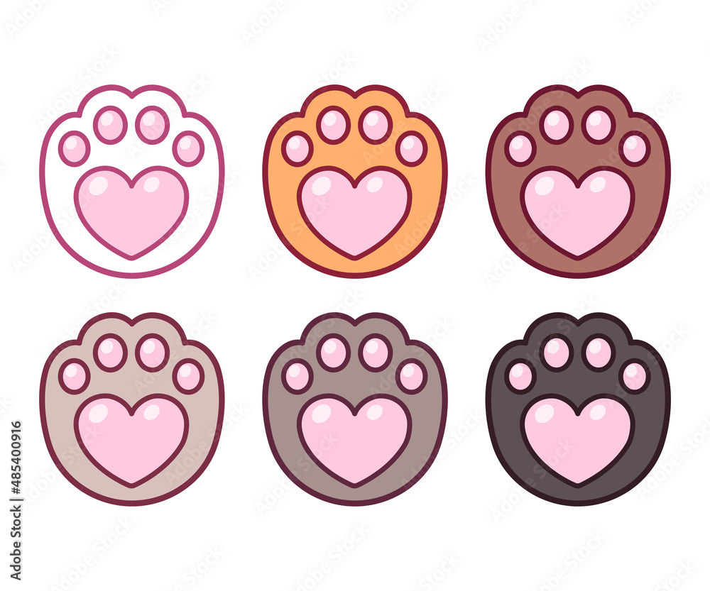 Cartoon heart cat paw prints set Stock Vector | Adobe Stock