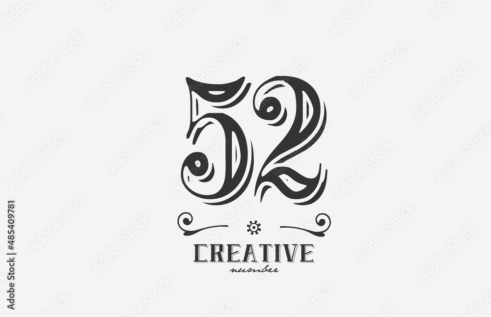 52 vintage number logo icon with black and white color design. Creative ...