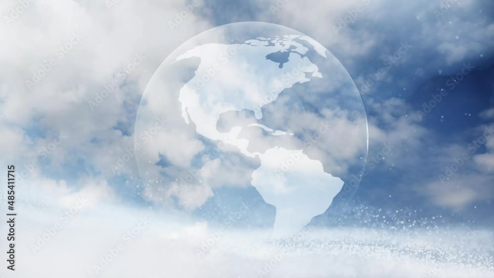 Transparent rotating earth planet on bright blue sky time lapse concept ...