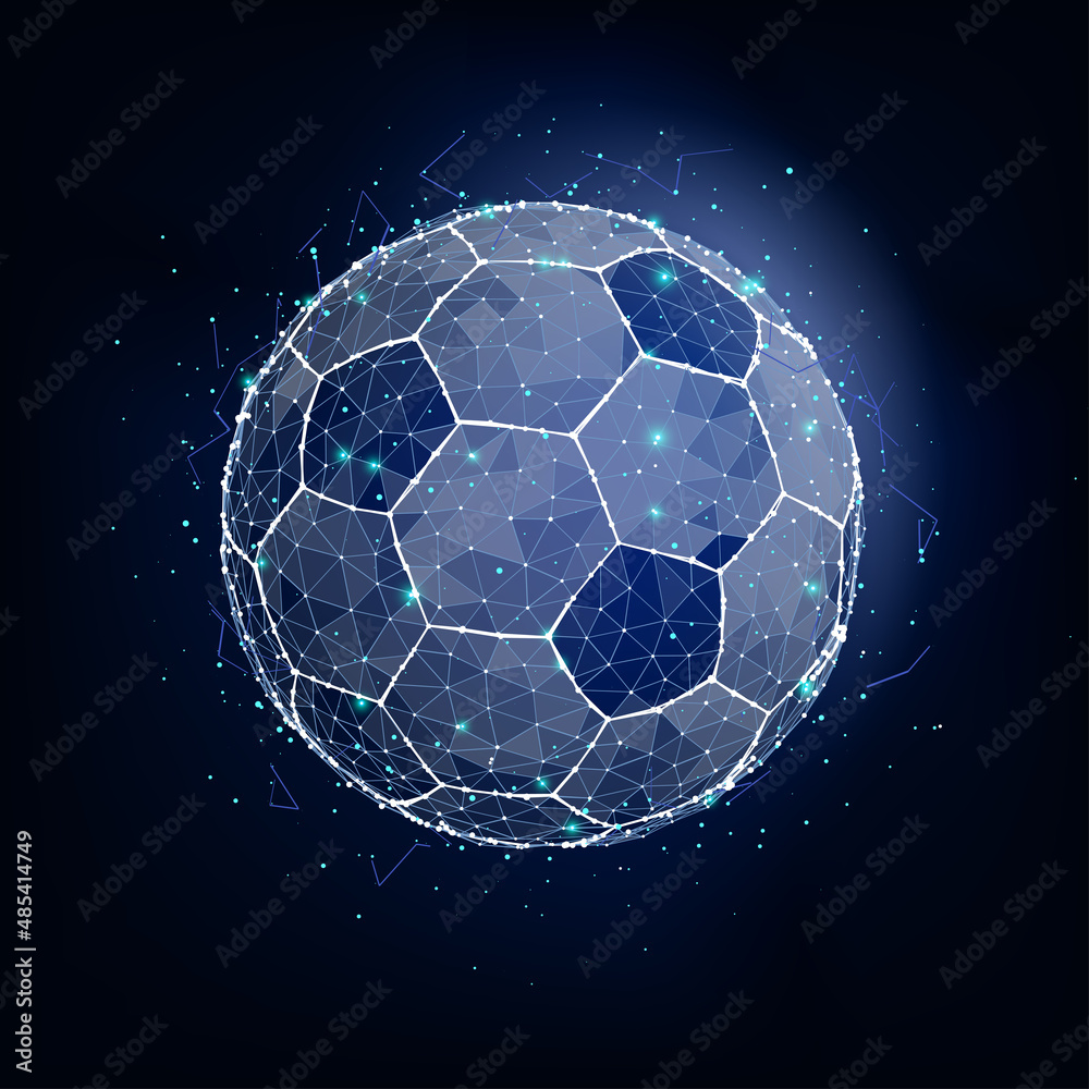 Soccer ball consisting of 3D triangles, lines, points and links. Vector ...