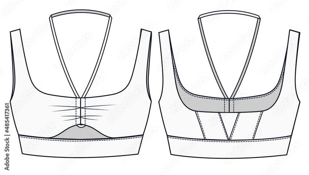 Womens Bra fashion flat template. Girls Crop Top fashion flat template ...